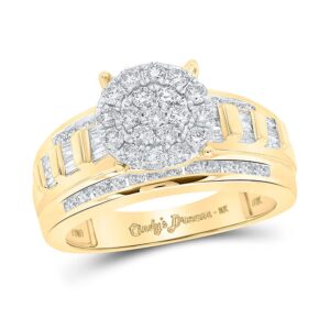 the diamond deal 10kt yellow gold round diamond cluster bridal wedding engagement ring 1 cttw