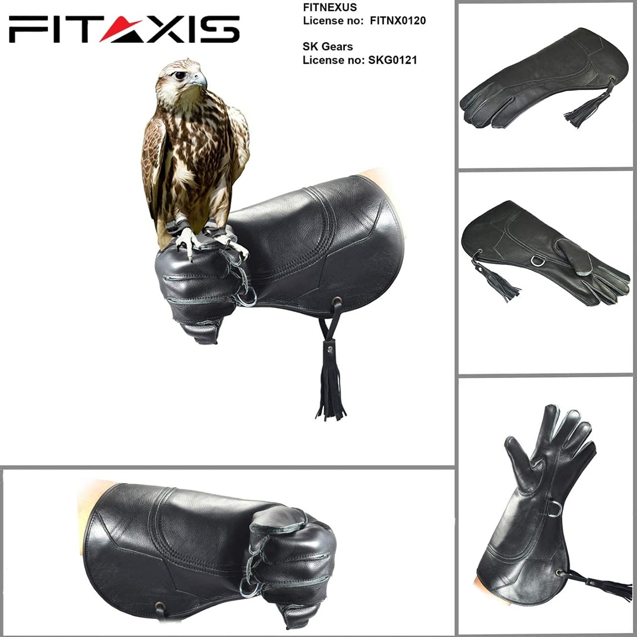 Medent Black Shiny Nubuck Leather Traditional Falconry Gloves Eagle Hunting Raptor Bird Pet Hawk - Left Hand