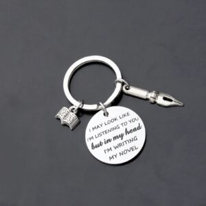 Novel Writer Keychain Writer Themed Gift Novelist Author Gift Gift for Writer Author Novelist (head WRITING MY NOVEL)