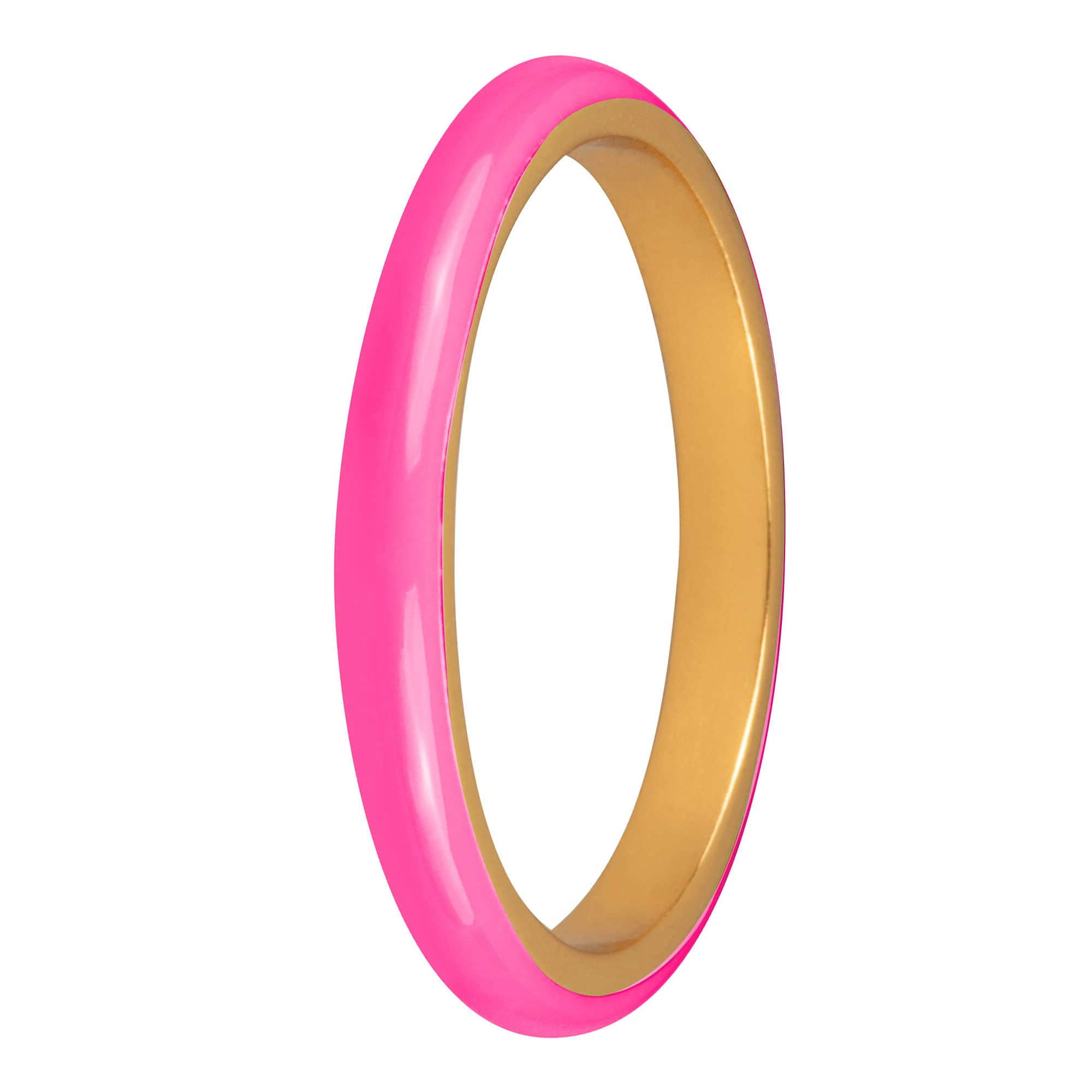 JULIETTE COLLECTION Gold Plated Neon Pink Enamel Stackable Fashion Ring for Women - Size 8