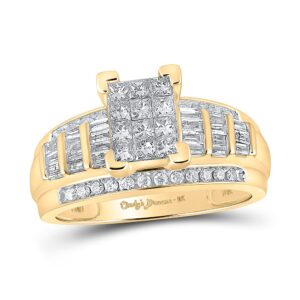 the diamond deal 10kt yellow gold princess diamond cluster bridal wedding engagement ring 7/8 cttw