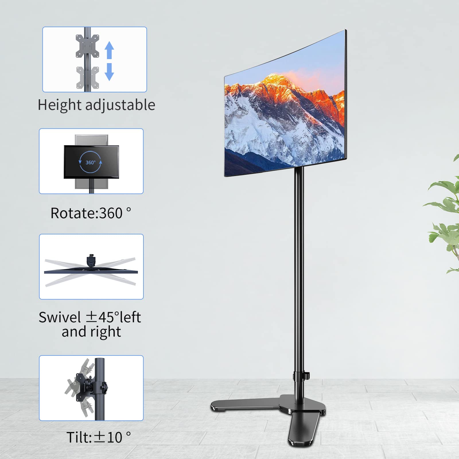 Single Monitor Mount, Extra Long Monitor Stand, 47 inch Pole Black Stand, Monitor Desk Mount, Single Desk Mount Stand, Computer Screen Mount, VESA Computer Desk Mount, Single Monitor Arm Stand