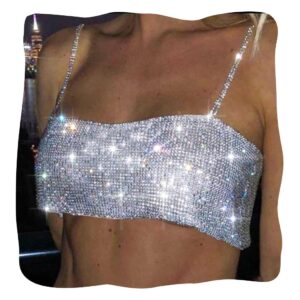 evild rhinestone crop top silver sparkly party body chain glitter crystal bra jewelry adjustable backless chest jewelry club rave body jewelry for women