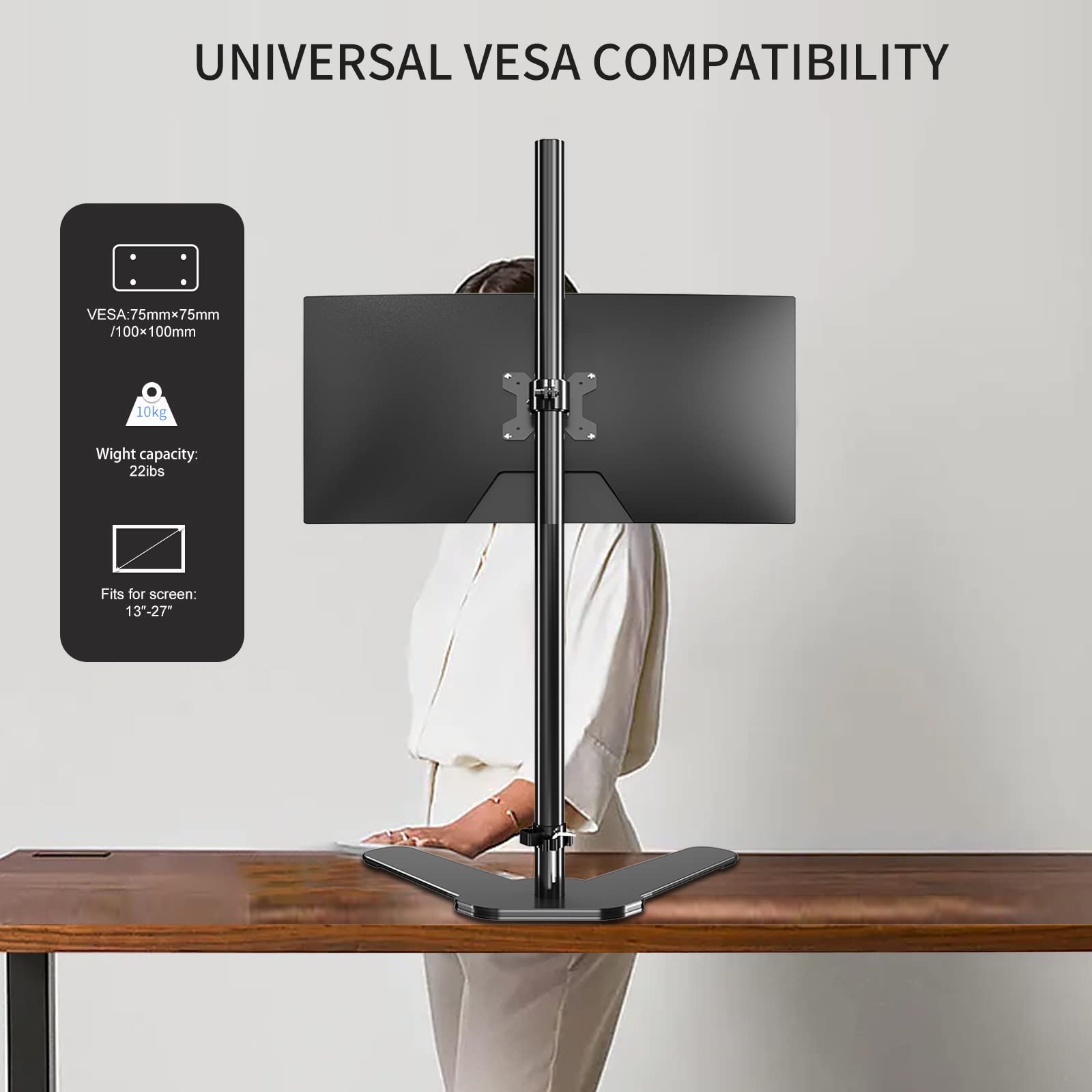 Single Monitor Mount, Extra Long Monitor Stand, 47 inch Pole Black Stand, Monitor Desk Mount, Single Desk Mount Stand, Computer Screen Mount, VESA Computer Desk Mount, Single Monitor Arm Stand