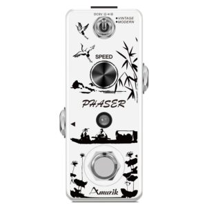 amuzik guitar phaser pedal analog phase effect pedal for electric guitar vintage & modern modes with mini size true bypass, ak-313