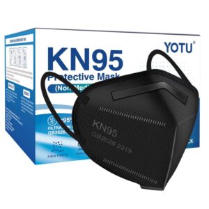 yotu kn95 face mask black,5-ply cup dust mask,breathable & comfortable,filter efficiency ≥95% (black-30pcs)