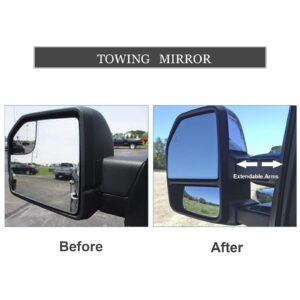 ReYee Towing Mirrors fit for 2015 2016 2017 2018 2019 2020 Ford F150 Pickup Truck Heated Power Turn Signal Puddle Lamp Auxiliary Light Temperature Sensor Manual Extendable Fold Black 22 Pin Plug