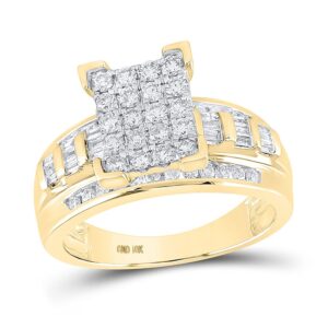 the diamond deal 10kt yellow gold round diamond cluster bridal wedding engagement ring 7/8 cttw