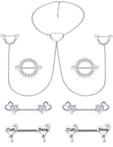 cisyozi 14g nipple piercing jewelry nipple rings chain for women 14 gauge silver stainless surgical steel hyapoallergenic nipple shield nipplering ring nipple barbell bar piercings jewelry women 14mm