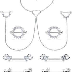 Cisyozi 14G Nipple Piercing Jewelry Nipple Rings Chain for Women 14 Gauge Silver Stainless Surgical Steel Hyapoallergenic Nipple Shield Nipplering Ring Nipple Barbell Bar Piercings Jewelry Women 14mm