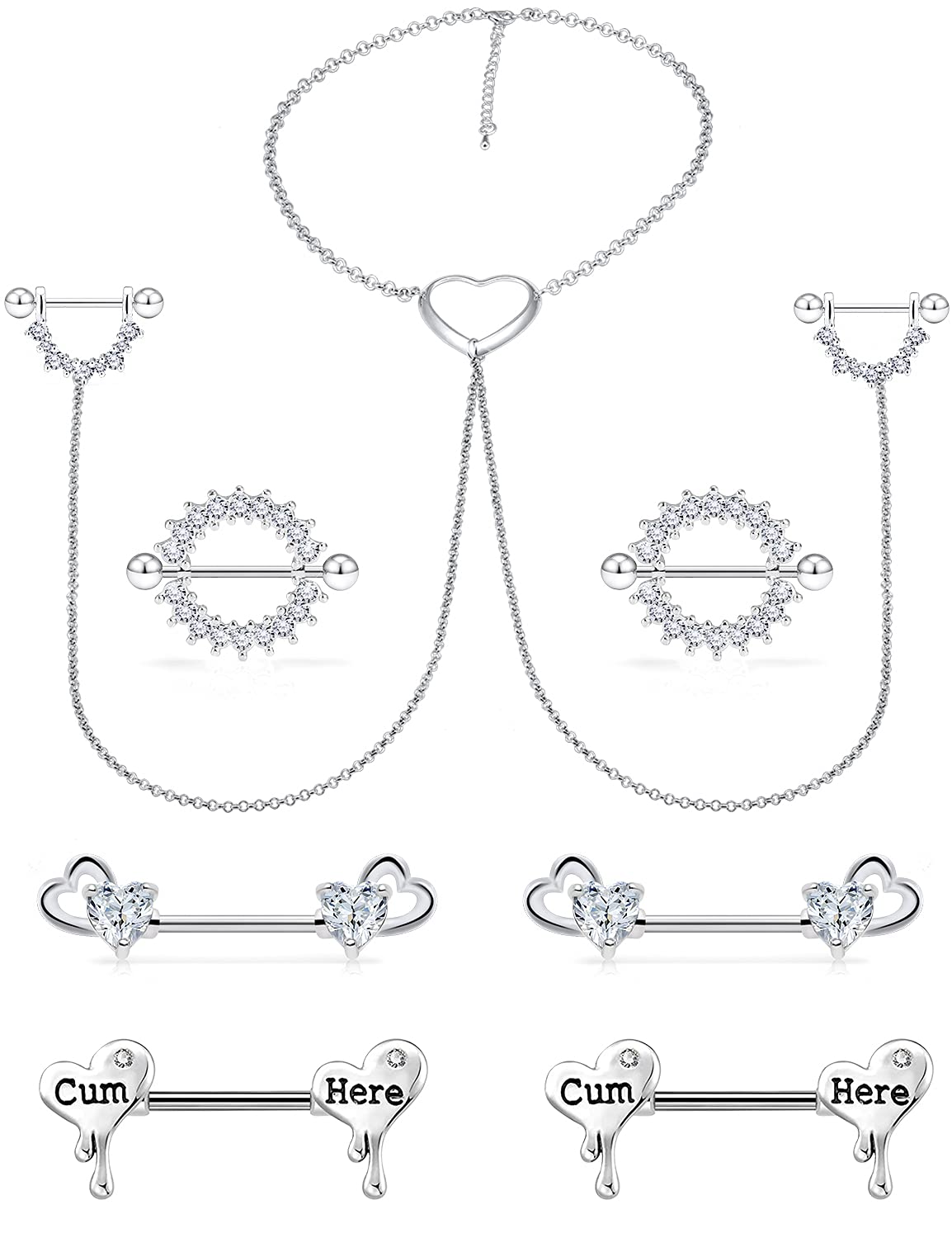 Cisyozi 14G Nipple Piercing Jewelry Nipple Rings Chain for Women 14 Gauge Silver Stainless Surgical Steel Hyapoallergenic Nipple Shield Nipplering Ring Nipple Barbell Bar Piercings Jewelry Women 14mm