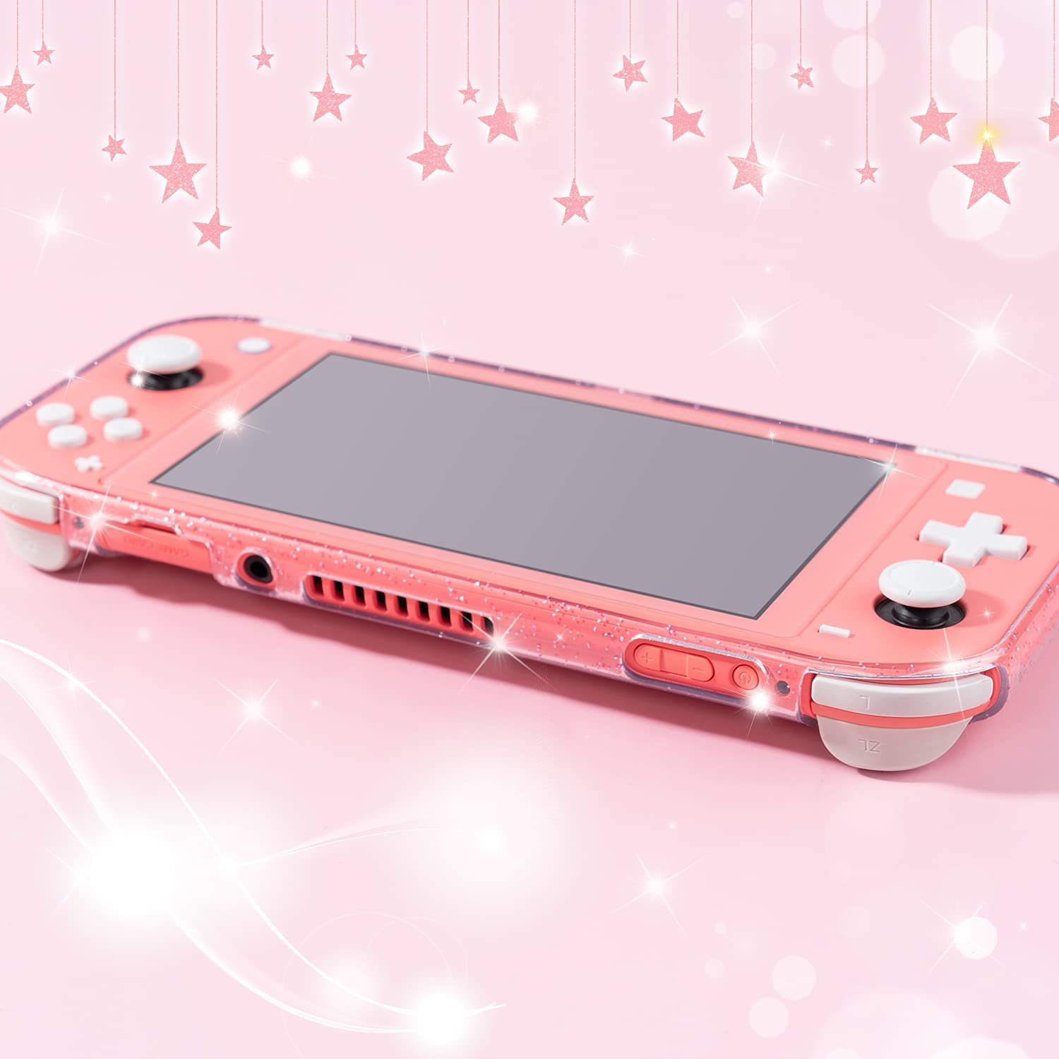 BelugaDesign Pink Puff Ball Switch Case | Glitter Anime Video Game Smash Star Allies Land Japanese Pastel Cover | Soft Snap-On Shell Compatible with Nintendo Switch Lite (Switch Lite, Clear Pink)