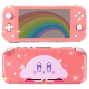 belugadesign pink puff ball switch case | glitter anime video game smash star allies land japanese pastel cover | soft snap-on shell compatible with nintendo switch lite (switch lite, clear pink)