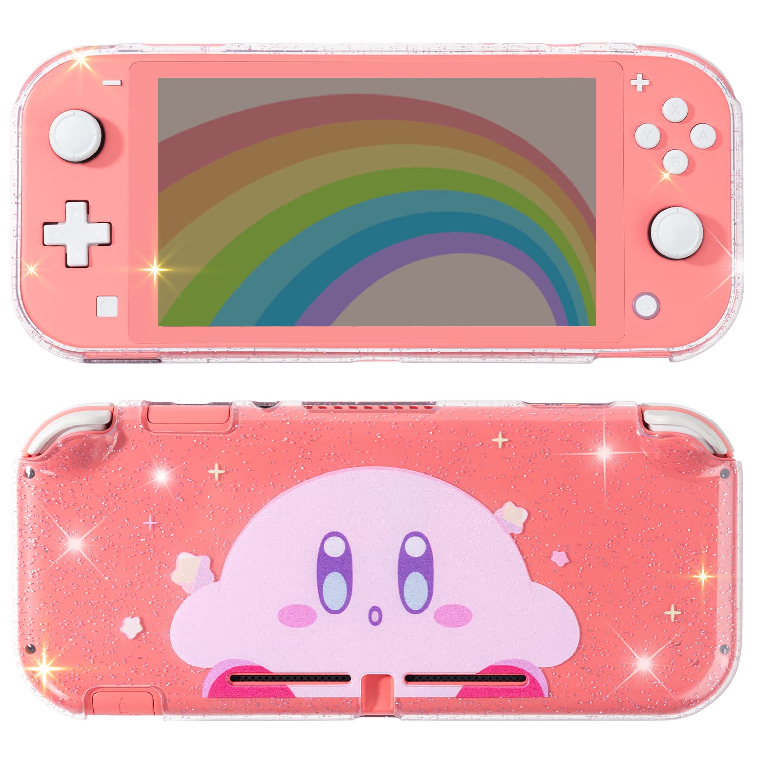 BelugaDesign Pink Puff Ball Switch Case | Glitter Anime Video Game Smash Star Allies Land Japanese Pastel Cover | Soft Snap-On Shell Compatible with Nintendo Switch Lite (Switch Lite, Clear Pink)