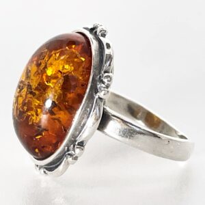 Gift Shoppe By Nina Natural Baltic Honey Amber And Sterling Silver Ring. Vintage Oval Amber Ring (6)