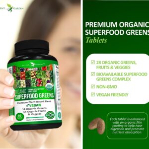 Potent Garden Organic Superfood Greens, Fruit and Veggies Supplement Rich in Vitamins & Antioxidants with Alfalfa, Beet Root & Tart Cherry to Boost Energy, Immunity & Gut Health, Greens Tablets 60 Ct