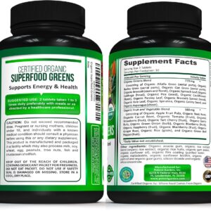 Potent Garden Organic Superfood Greens, Fruit and Veggies Supplement Rich in Vitamins & Antioxidants with Alfalfa, Beet Root & Tart Cherry to Boost Energy, Immunity & Gut Health, Greens Tablets 60 Ct