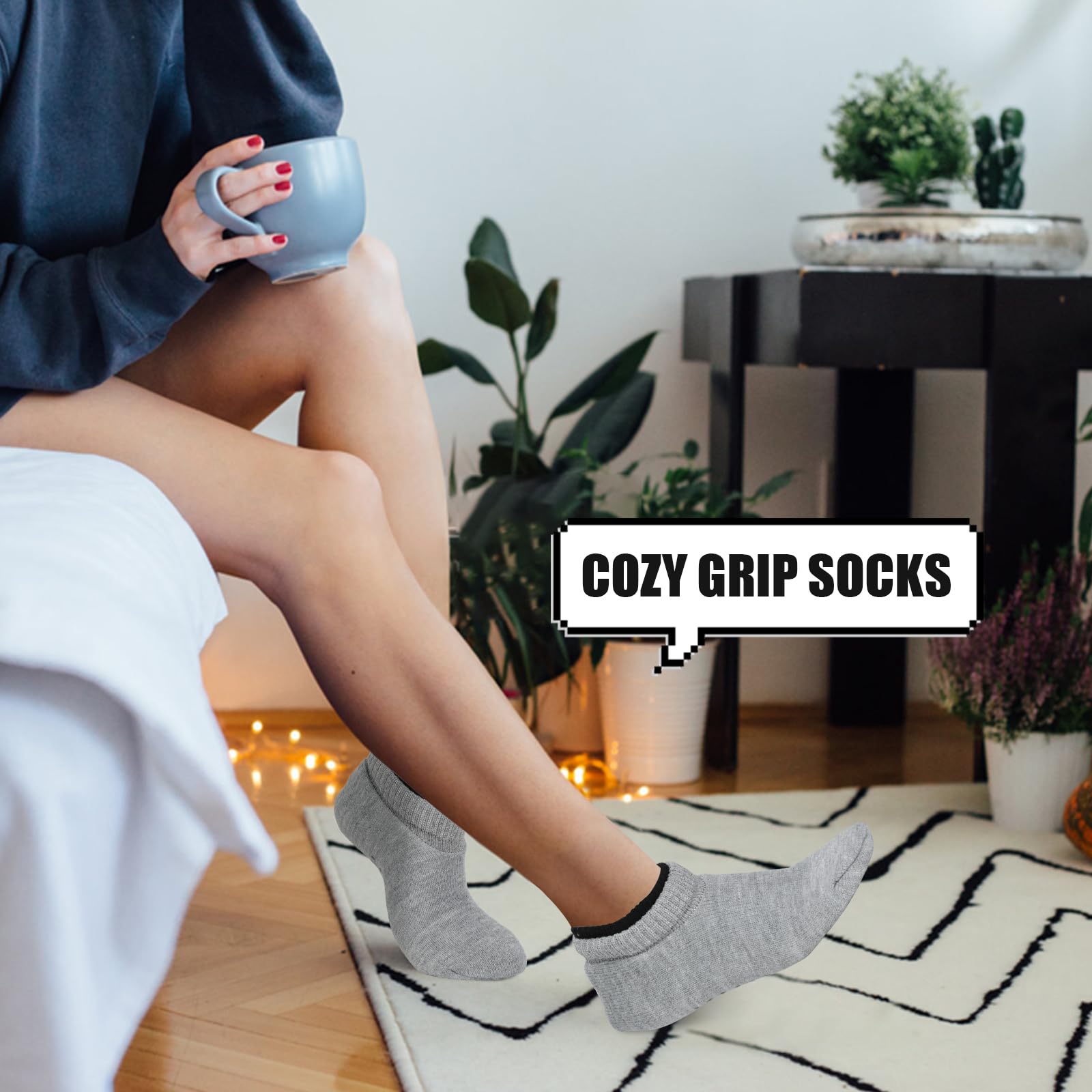 American Trends Slipper Socks Womens Fuzzy Socks with Grips Winter Non Slip Socks for Women Christmas Gift Warm Socks Grey Black Snow