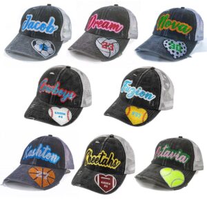 baseball cap custom embroidery text sport ball logo - personalized hat baseball football softball cap customized embroidered hat for women men unisex black