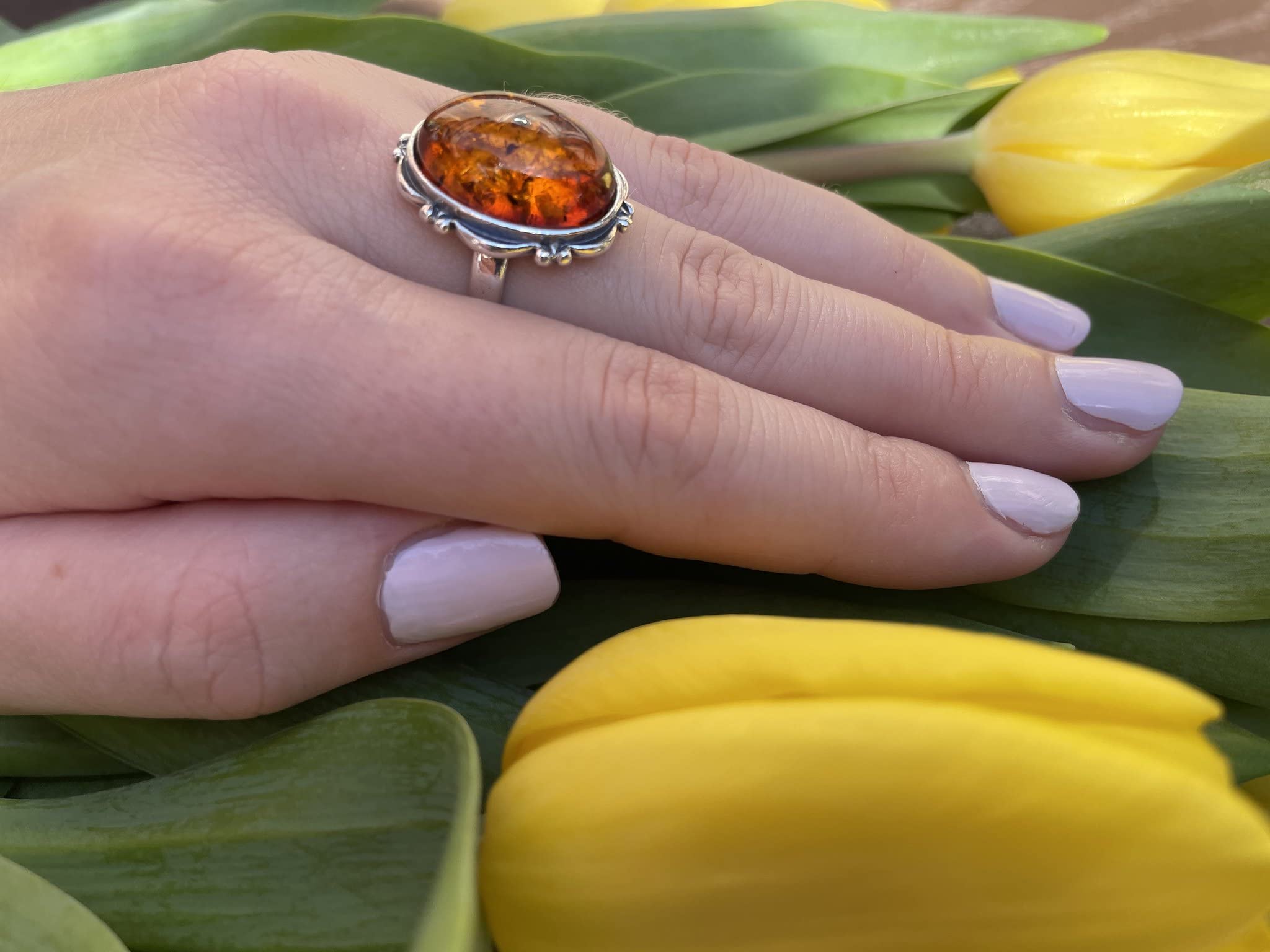 Gift Shoppe By Nina Natural Baltic Honey Amber And Sterling Silver Ring. Vintage Oval Amber Ring (6)