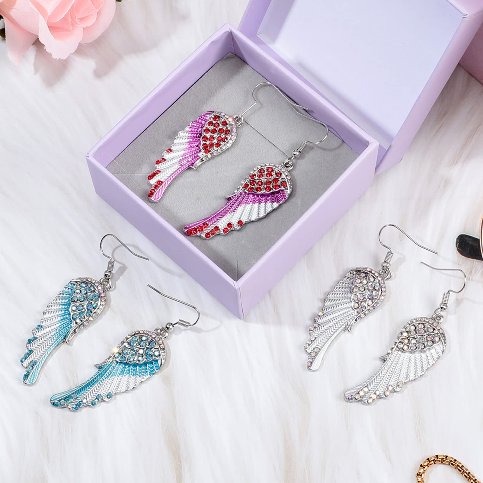 3 Pairs Women's Crystal Angel Dangle Earrings Guardian Dangling Angel Earrings Austrian Crystal Rhinestone Angel Hook Earrings