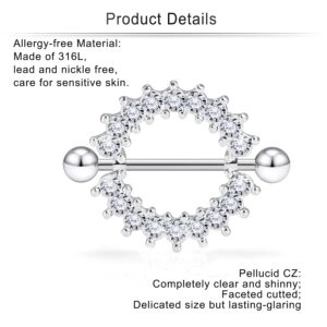 Cisyozi 14G Nipple Piercing Jewelry Nipple Rings Chain for Women 14 Gauge Silver Stainless Surgical Steel Hyapoallergenic Nipple Shield Nipplering Ring Nipple Barbell Bar Piercings Jewelry Women 14mm