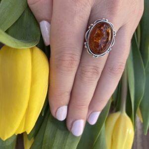 Gift Shoppe By Nina Natural Baltic Honey Amber And Sterling Silver Ring. Vintage Oval Amber Ring (6)