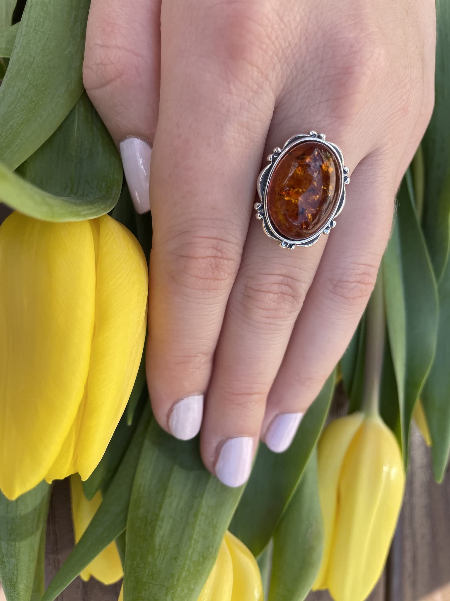 Gift Shoppe By Nina Natural Baltic Honey Amber And Sterling Silver Ring. Vintage Oval Amber Ring (6)