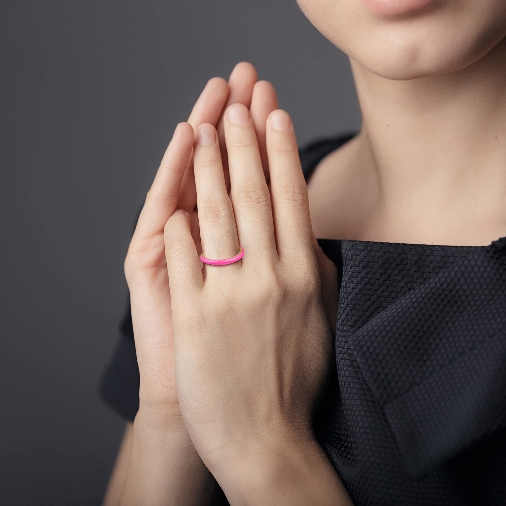 JULIETTE COLLECTION Gold Plated Neon Pink Enamel Stackable Fashion Ring for Women - Size 8