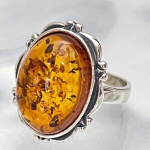 Gift Shoppe By Nina Natural Baltic Honey Amber And Sterling Silver Ring. Vintage Oval Amber Ring (6)