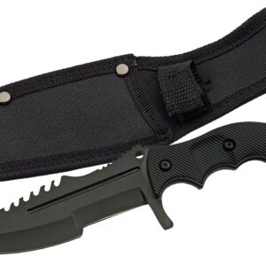 Szco Supplies 8.5” Black Finished Full tang Fixed Blade Saw Back Tracker Survivor Knife With Sheath