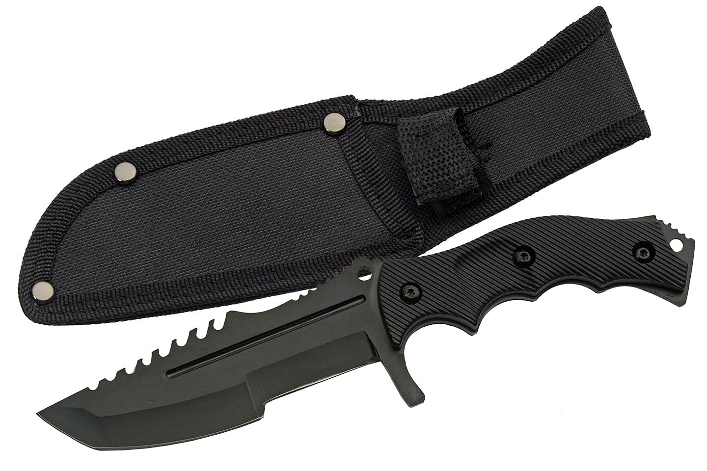 Szco Supplies 8.5” Black Finished Full tang Fixed Blade Saw Back Tracker Survivor Knife With Sheath