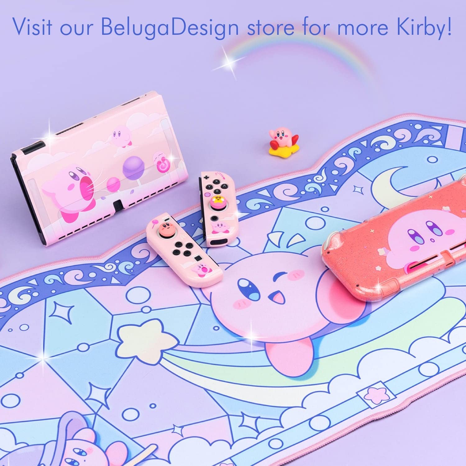 BelugaDesign Pink Puff Ball Switch Case | Glitter Anime Video Game Smash Star Allies Land Japanese Pastel Cover | Soft Snap-On Shell Compatible with Nintendo Switch Lite (Switch Lite, Clear Pink)