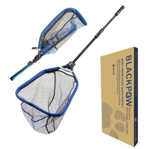 black paw easy fold square sliding net rubber coated 3-d net bag, super strong, collapsible telescopic pole handle (full 83''/210cm hoop size 23''/60cm blue（collapsible）)