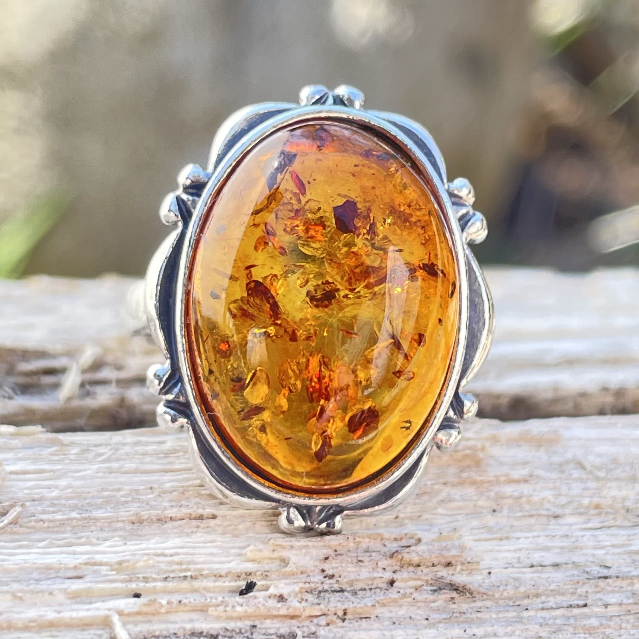 Gift Shoppe By Nina Natural Baltic Honey Amber And Sterling Silver Ring. Vintage Oval Amber Ring (6)