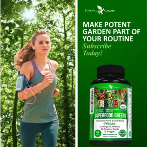 Potent Garden Organic Superfood Greens, Fruit and Veggies Supplement Rich in Vitamins & Antioxidants with Alfalfa, Beet Root & Tart Cherry to Boost Energy, Immunity & Gut Health, Greens Tablets 60 Ct