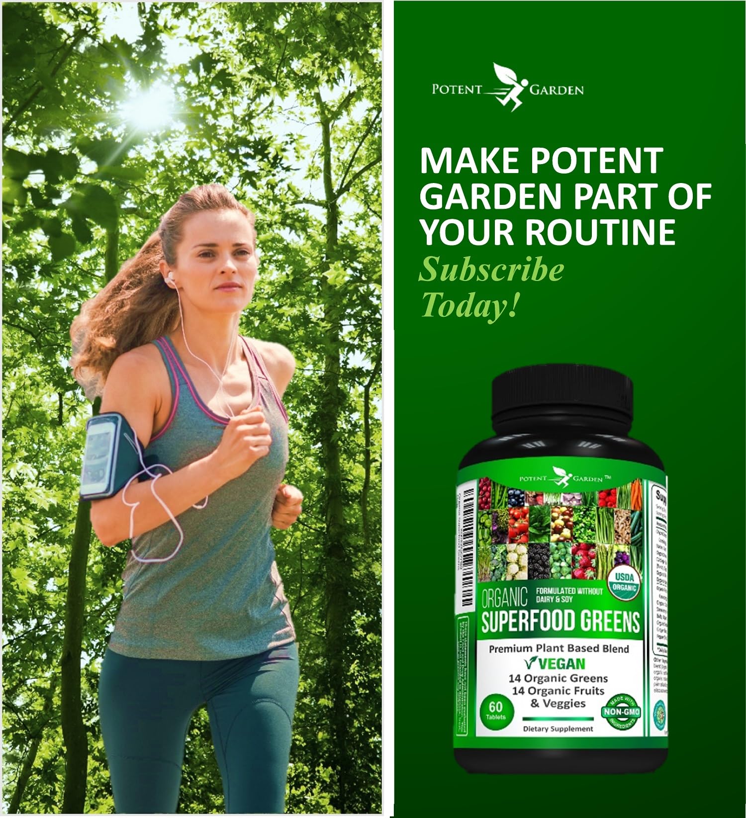 Potent Garden Organic Superfood Greens, Fruit and Veggies Supplement Rich in Vitamins & Antioxidants with Alfalfa, Beet Root & Tart Cherry to Boost Energy, Immunity & Gut Health, Greens Tablets 60 Ct