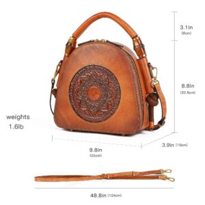 Zhuoliang Italian Retro Leather Handbags Vintage Embossing Totem Satchel + Handmade Mandala Totem Purse