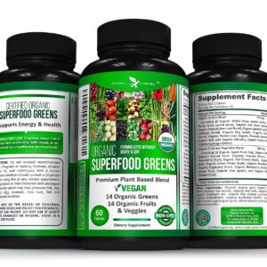 Potent Garden Organic Superfood Greens, Fruit and Veggies Supplement Rich in Vitamins & Antioxidants with Alfalfa, Beet Root & Tart Cherry to Boost Energy, Immunity & Gut Health, Greens Tablets 60 Ct