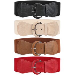 whippy 4 pack women wide elastic waist belt vintage stretchy belt waistband for ladies dresses, black/brown/red/beige, l