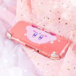 BelugaDesign Pink Puff Ball Switch Case | Glitter Anime Video Game Smash Star Allies Land Japanese Pastel Cover | Soft Snap-On Shell Compatible with Nintendo Switch Lite (Switch Lite, Clear Pink)