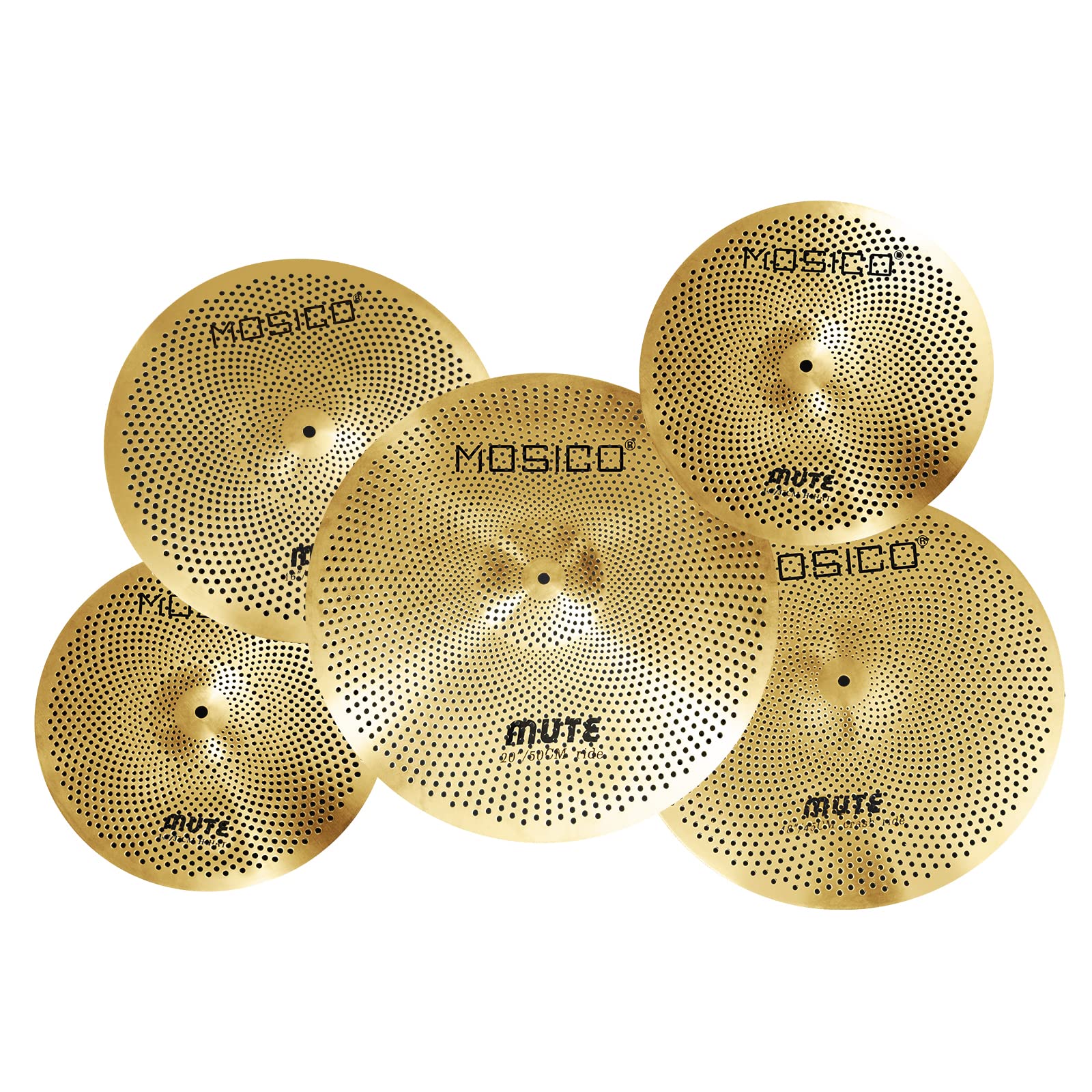 Low Volume Cymbal Pack Golden Mute Cymbal 14"Hi-hat+16"Crash+18'Crash+20"Ride Quiet Drum Cymbal Pack for Practice