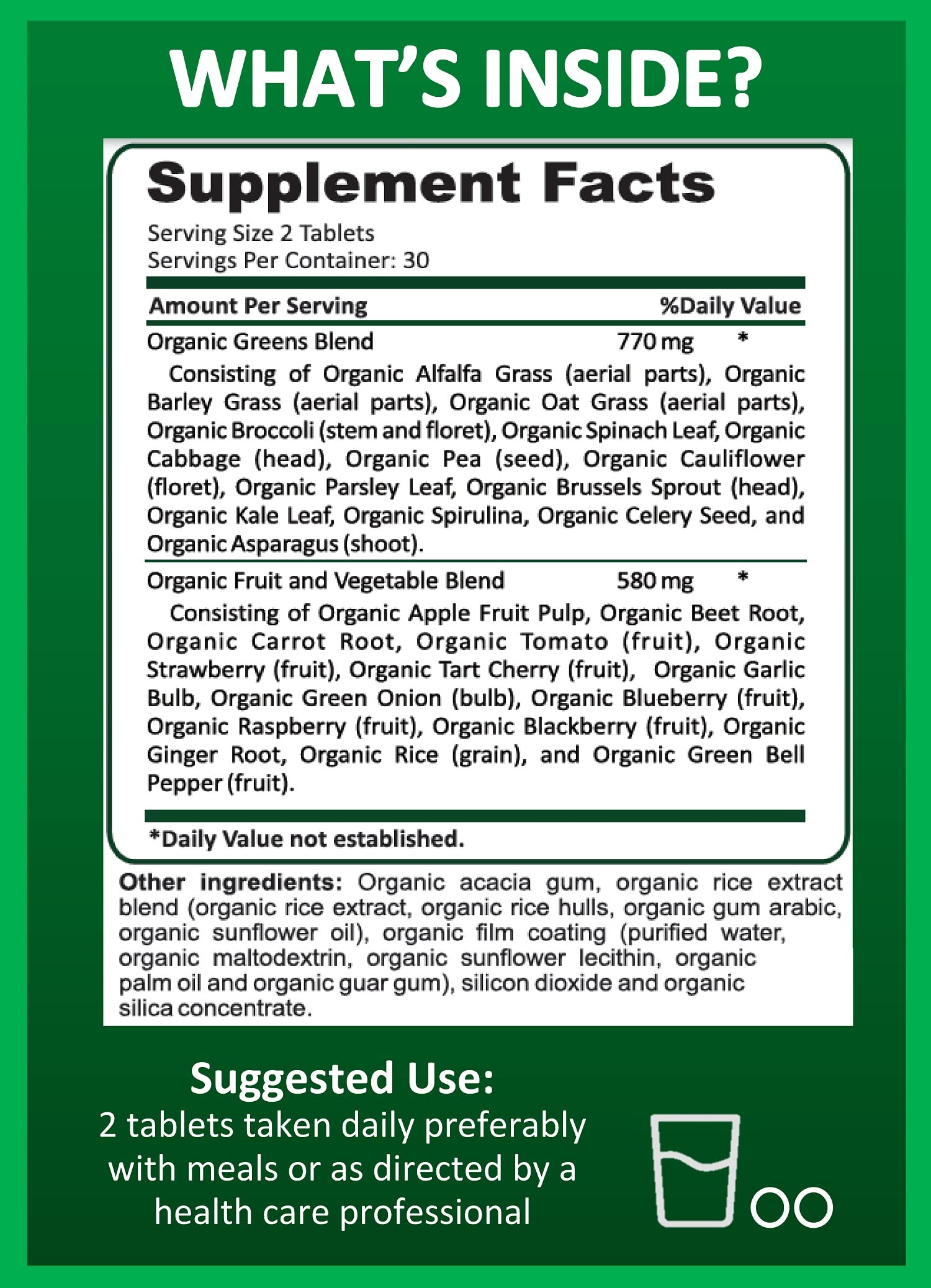 Potent Garden Organic Superfood Greens, Fruit and Veggies Supplement Rich in Vitamins & Antioxidants with Alfalfa, Beet Root & Tart Cherry to Boost Energy, Immunity & Gut Health, Greens Tablets 60 Ct