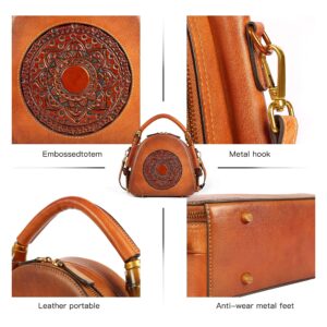 Zhuoliang Italian Retro Leather Handbags Vintage Embossing Totem Satchel + Handmade Mandala Totem Purse