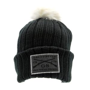 grunt style logo black pompom beanie (black, one size)