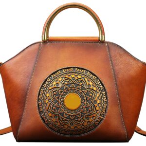 Zhuoliang Italian Retro Leather Handbags Vintage Embossing Totem Satchel + Handmade Mandala Totem Purse