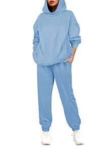 fixmatti women jogger outfit sweatsuit 2 piece long sleeve hooded and pant set tracksuit blue l