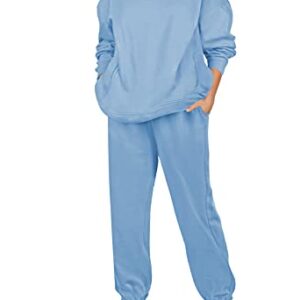 Fixmatti Women Jogger Outfit Sweatsuit 2 Piece Long Sleeve Hooded and Pant Set Tracksuit Blue L