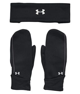 under armour women's headband & mittens set, (001) black/jet gray/reflective, small/medium