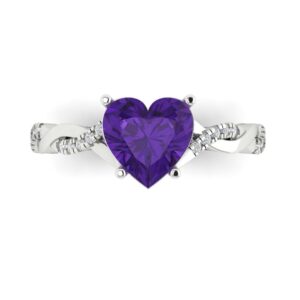 clara pucci 2.13ct heart cut custom criss cross twisted solitaire halo amethyst wedding anniversary pave ring 14k white gold size 8.75